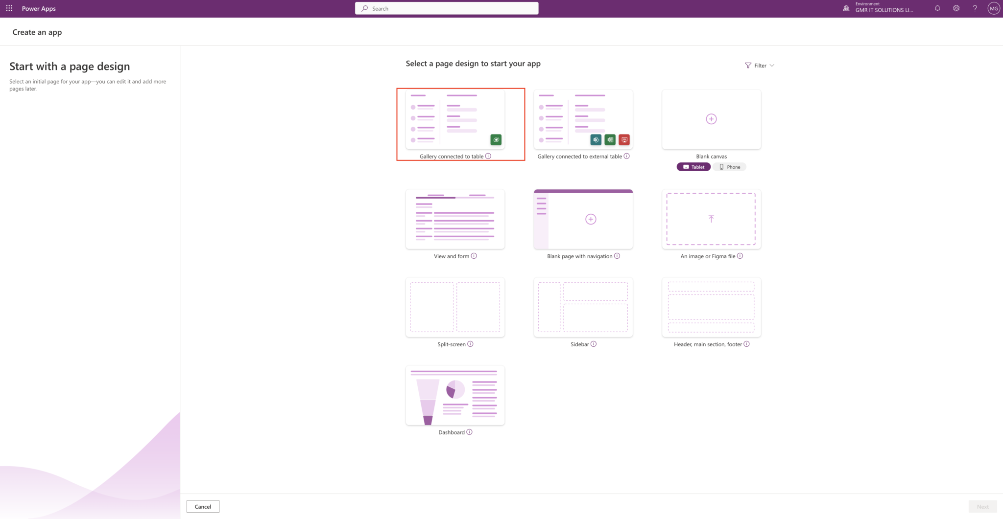 {How to design} Power Apps Page design using Gallery connected to table ...